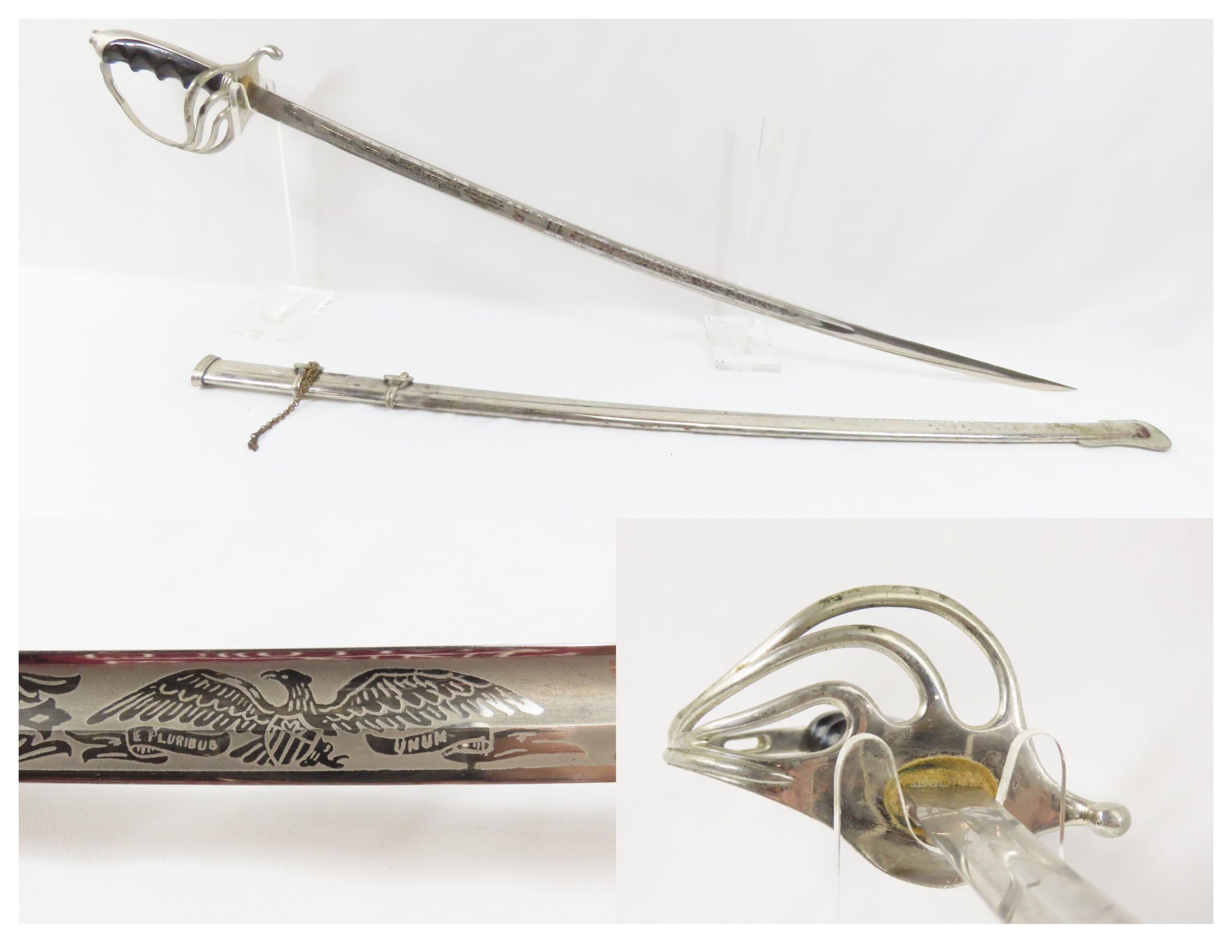 Martial themed etched blade saber with scabbard 1.3 C&RAntique001 ...