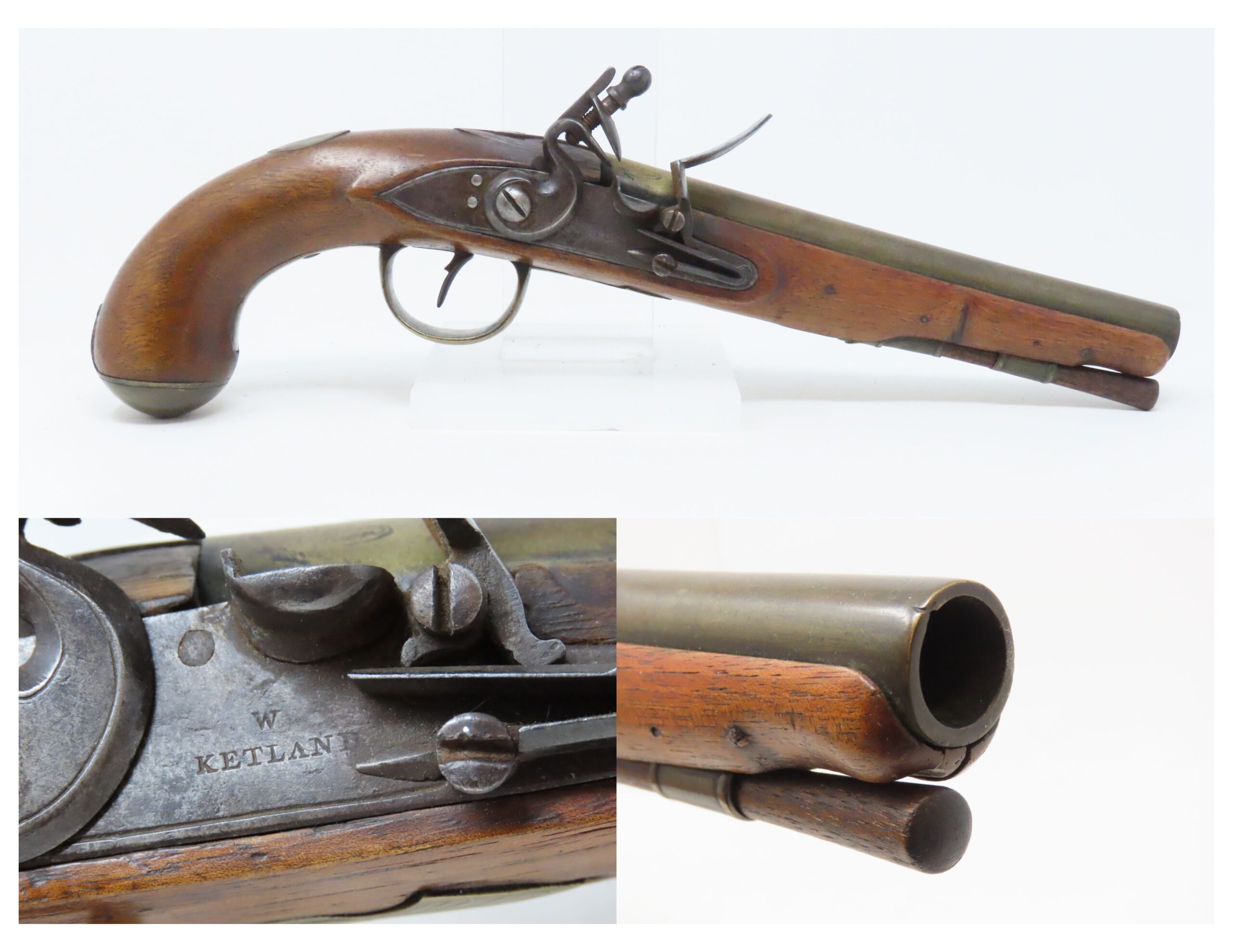 W. Ketland Brass Barrel Flintlock Pistol 1.23 C&RAntique001 | Ancestry Guns