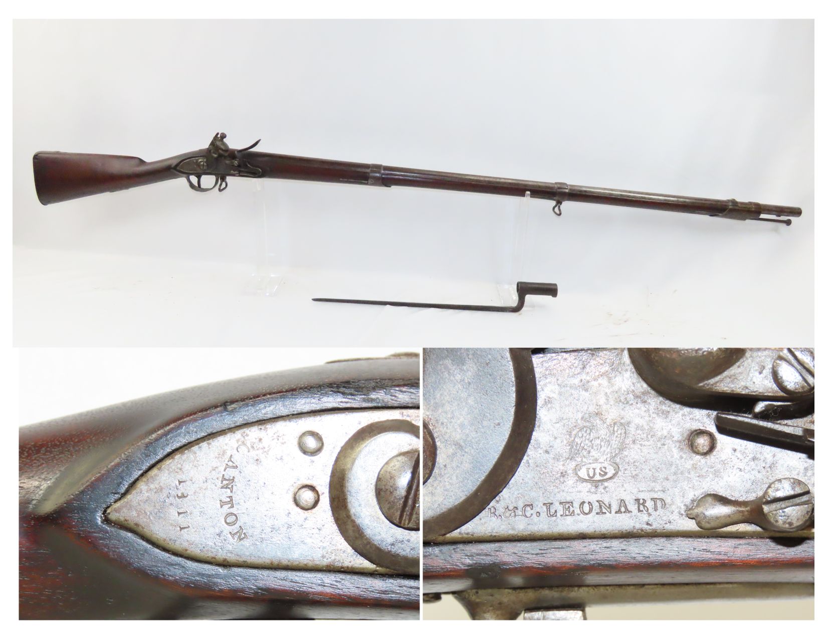 R&C Leonard U.S. 1808 Contract Flintlock Musket Dated 1811 with bayonet ...
