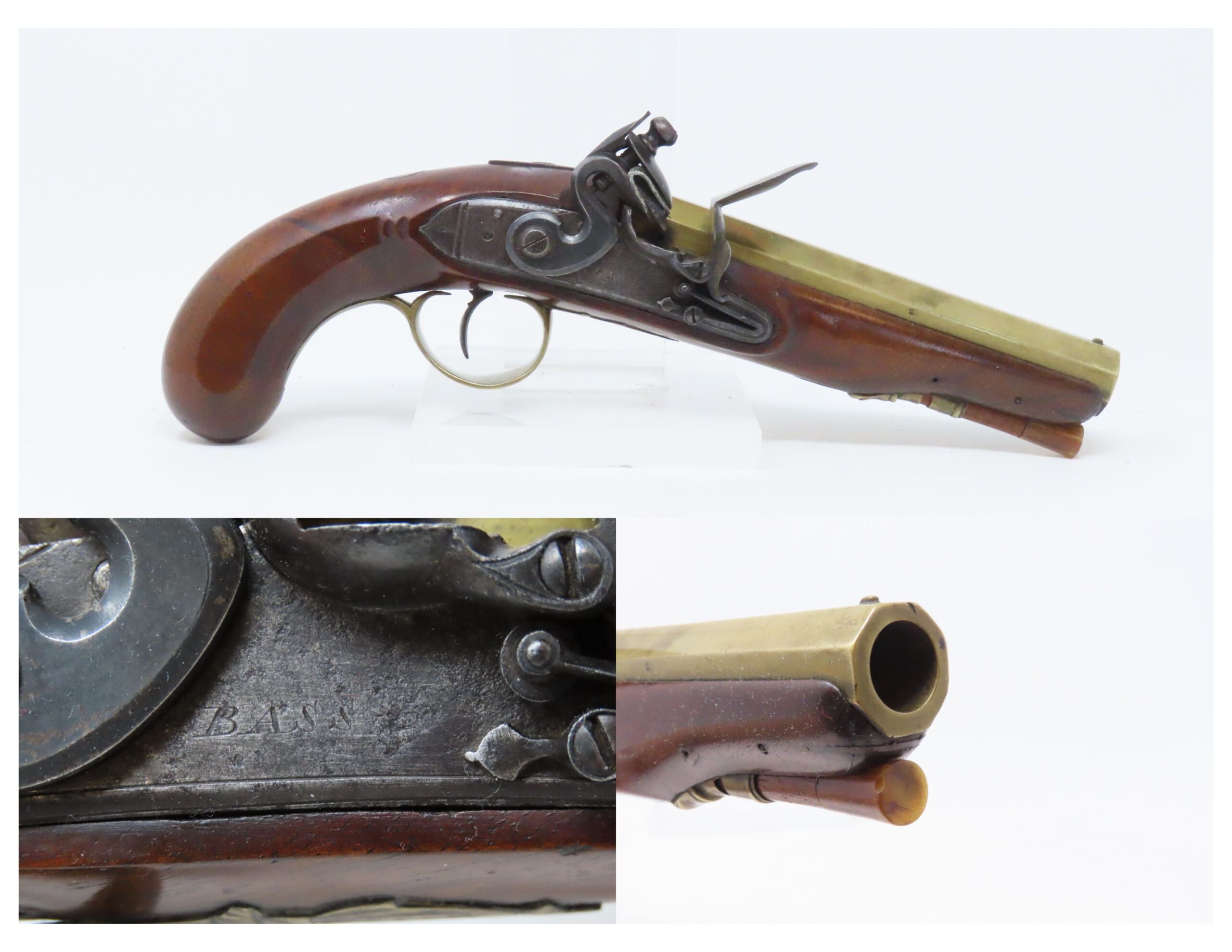 Bass London Brass Barreled Flintlock Pistol 1.23 C&RAntique001 ...