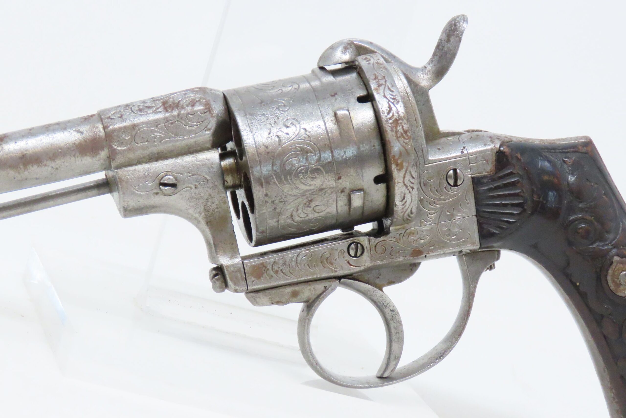 Engraved Liege Proofed Double Action Pinfire Revolver with Ornate Grips ...