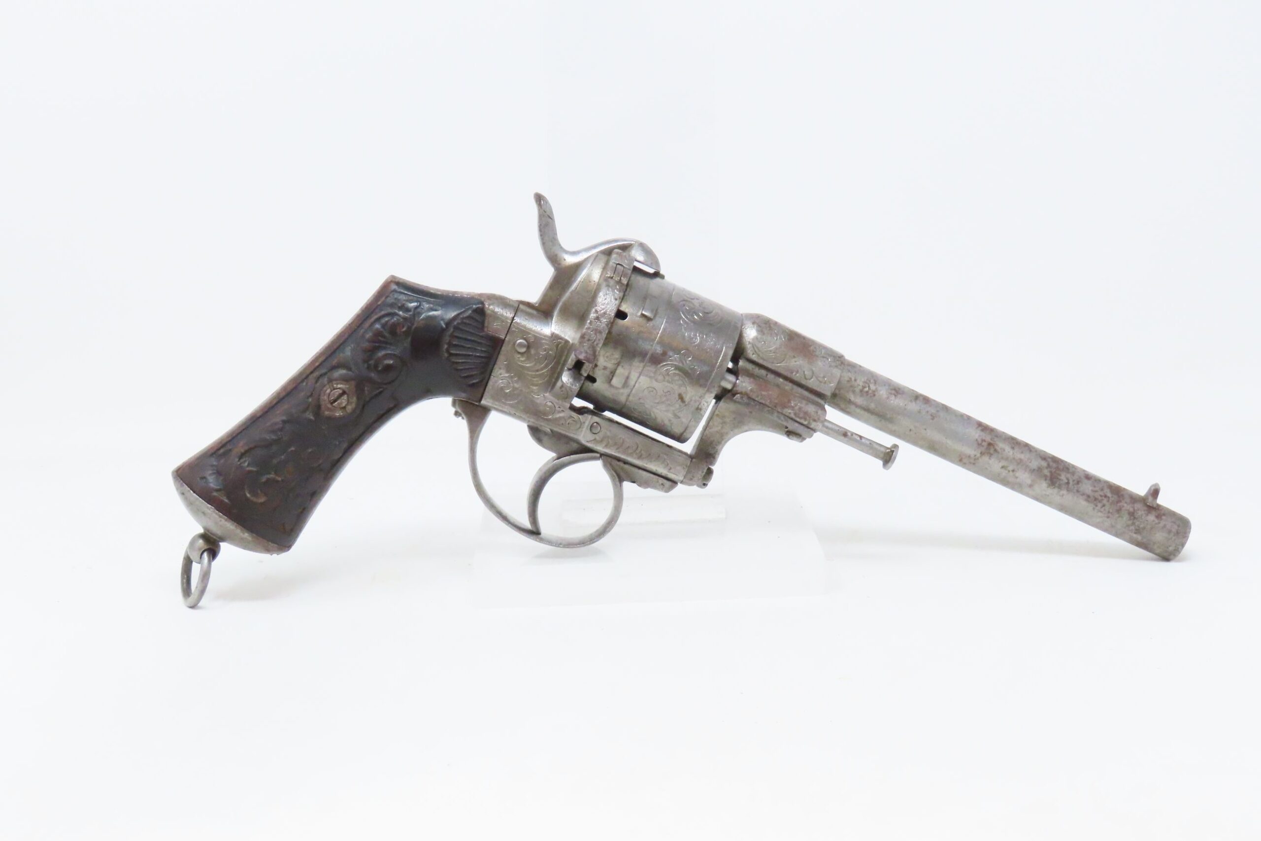 Engraved Liege Proofed Double Action Pinfire Revolver with Ornate Grips ...