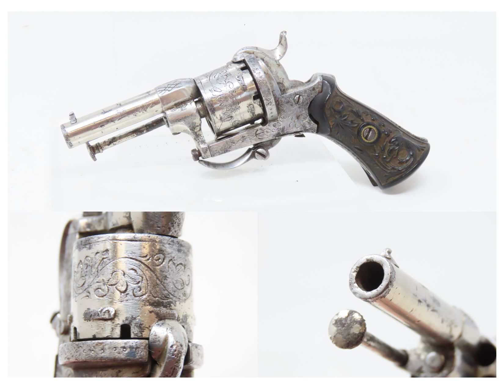Engraved Liege Proofed Folding Trigger Pinfire Pocket Revolver 4.25 C ...