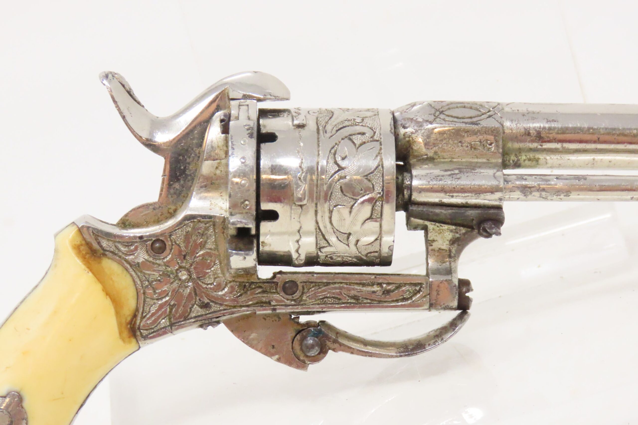 Engraved French Folding Trigger Pinfire Revolver 8.10 C&RAntique016 ...