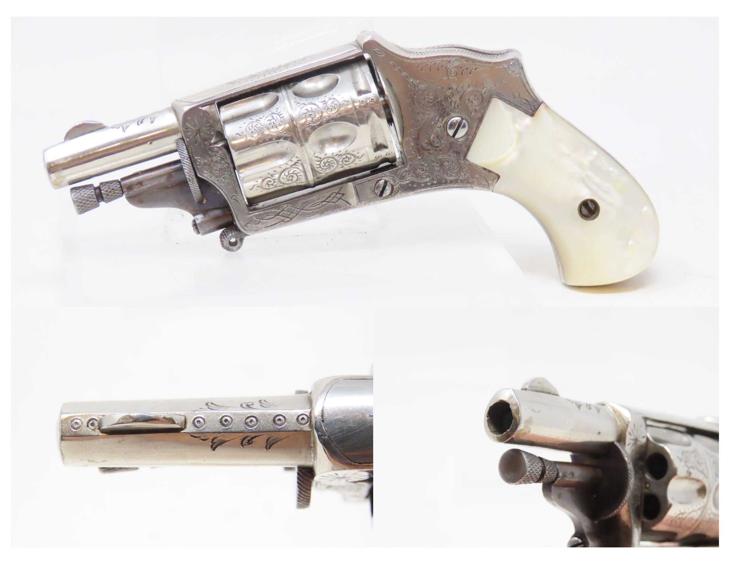 Factory Engraved Belgian Dumoulin Velo Dog Revolver with Pearl Grips 8. ...