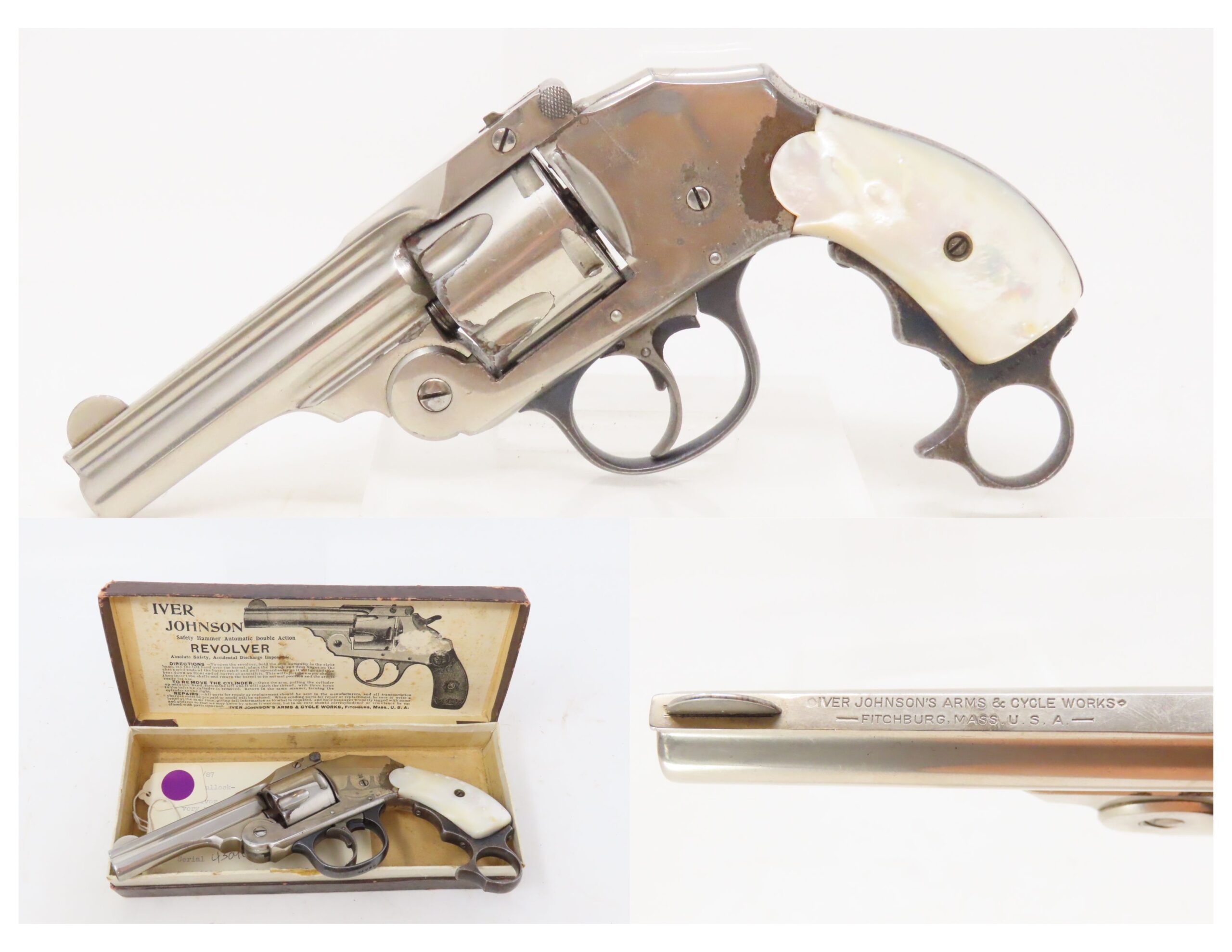 Iver Johnson Safety Hammerless Revolver with Pearl Grips and Box 10.10 ...