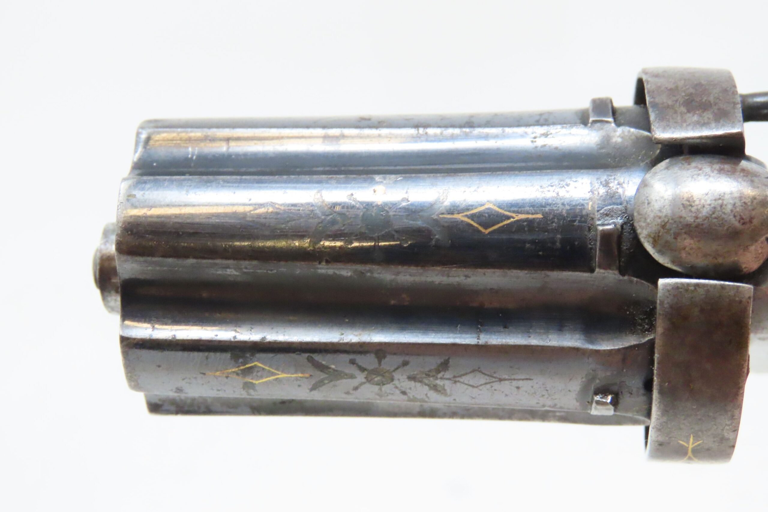 Gold and Silver Inlaid Liege Proofed Folding Trigger Pinfire Revolver 5 ...