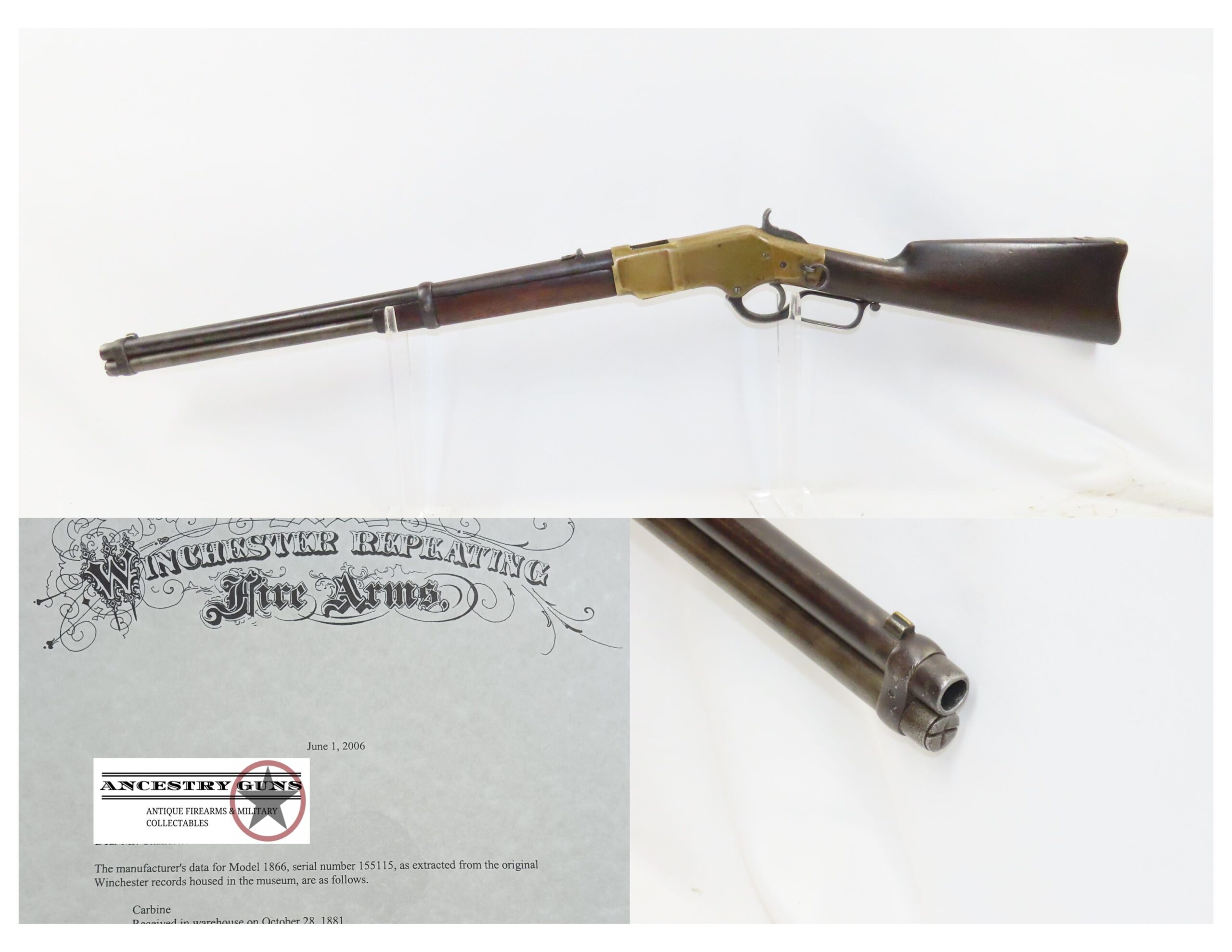 Winchester Model 1866 Lever Action Carbine with Factory Letter 11.8 C ...