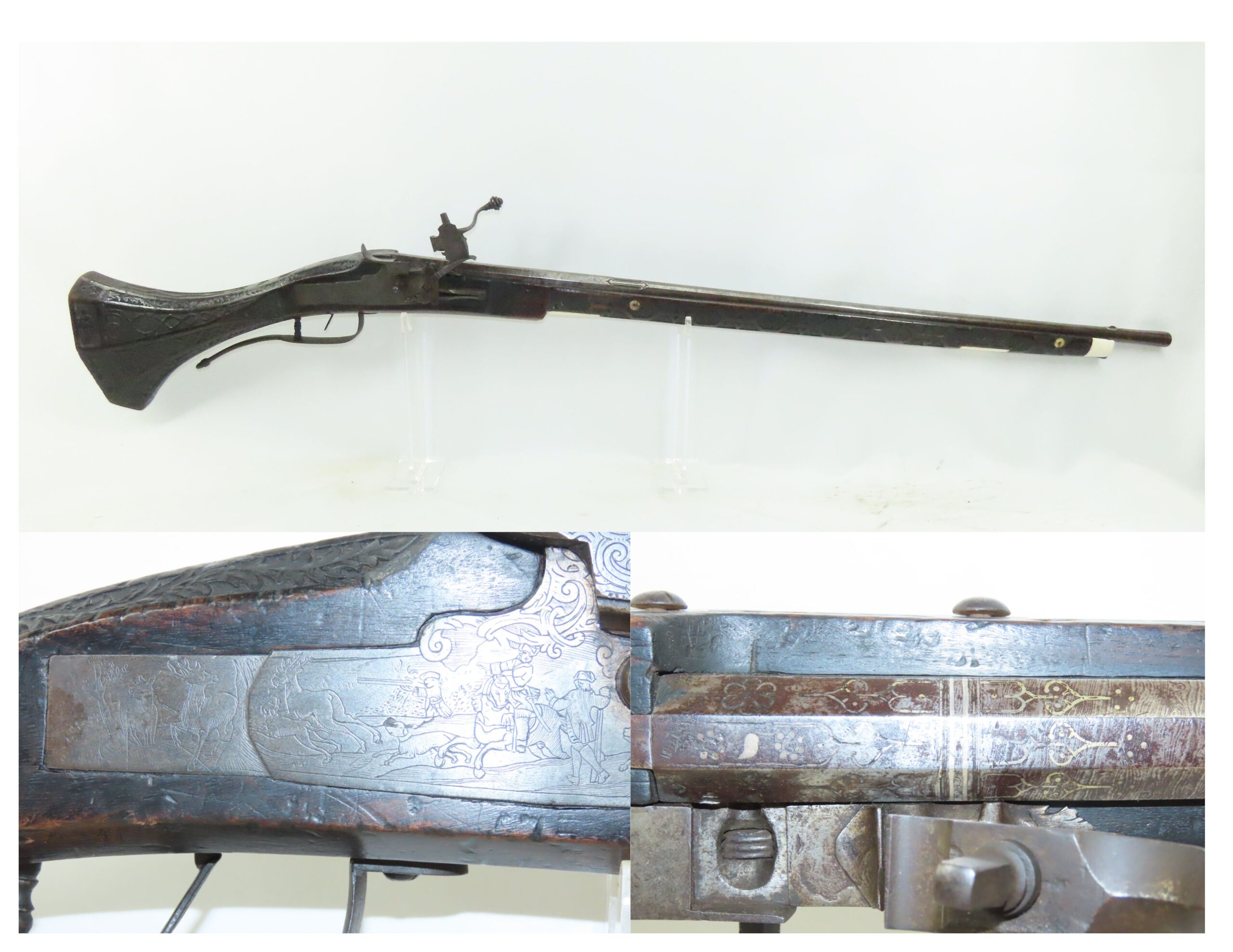 Engraved, Silver Inlaid and Carved Wheelock Musket 5.2 C&R Antique001 ...