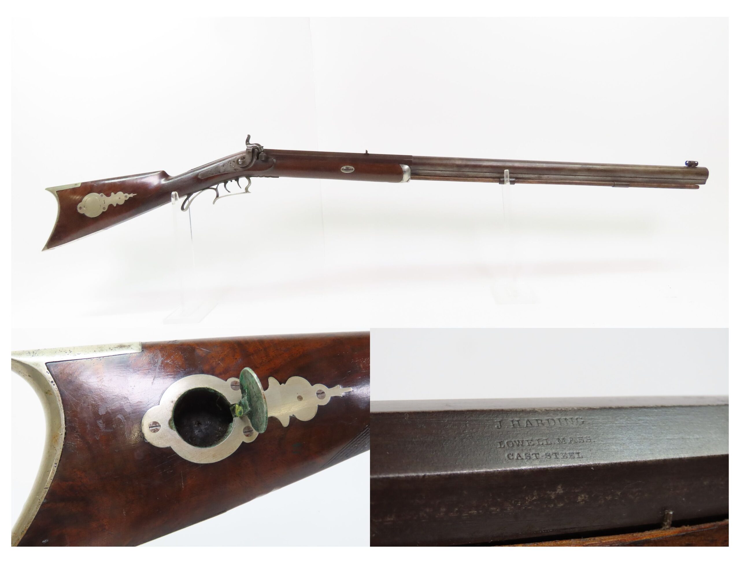 c1860 J. HARDING of LOWELL, MASSACHUSETTS Half Stock LONG RIFLE .44 ...