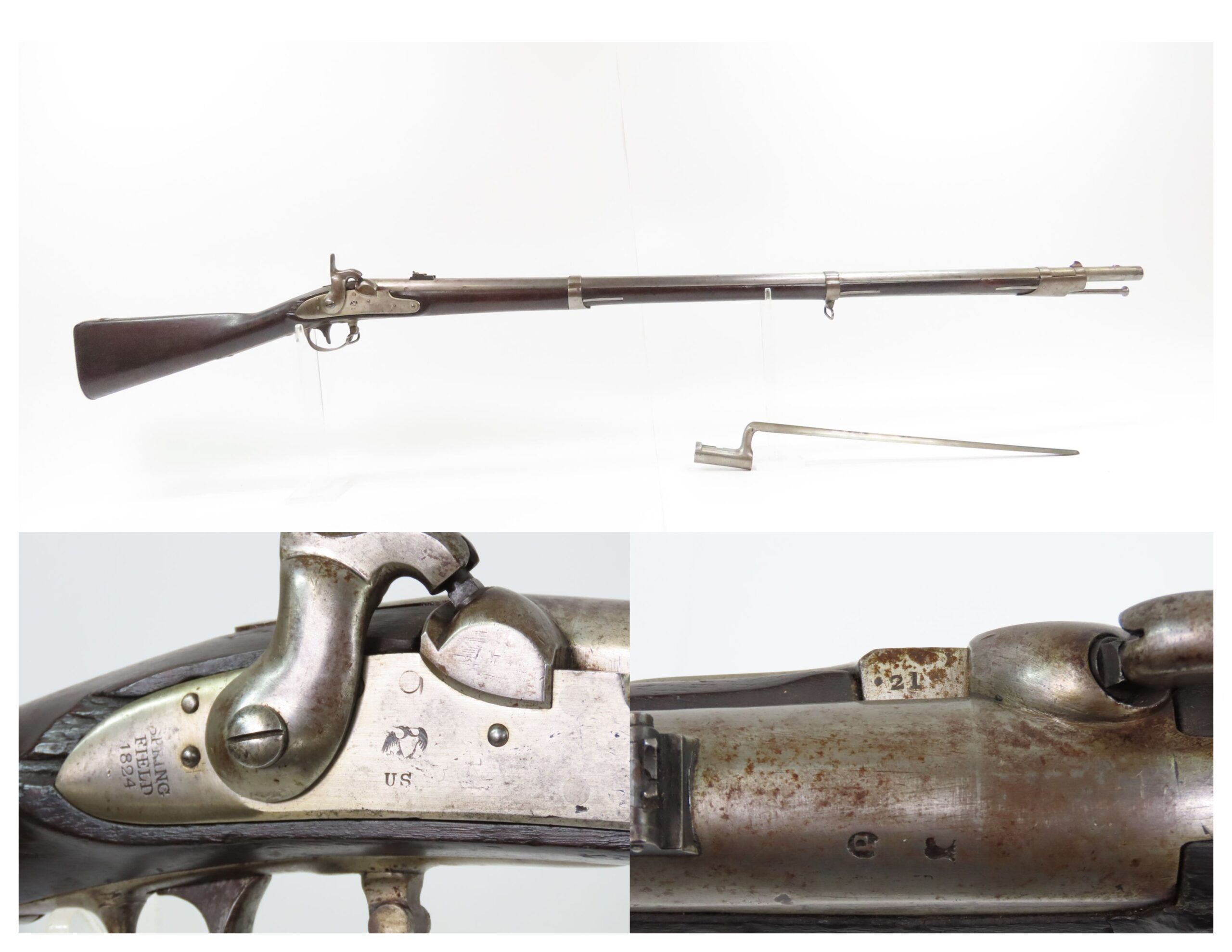 Antique U.S. SPRINGFIELD M1816 HEWES & PHILLIPS Conversion Musket w ...