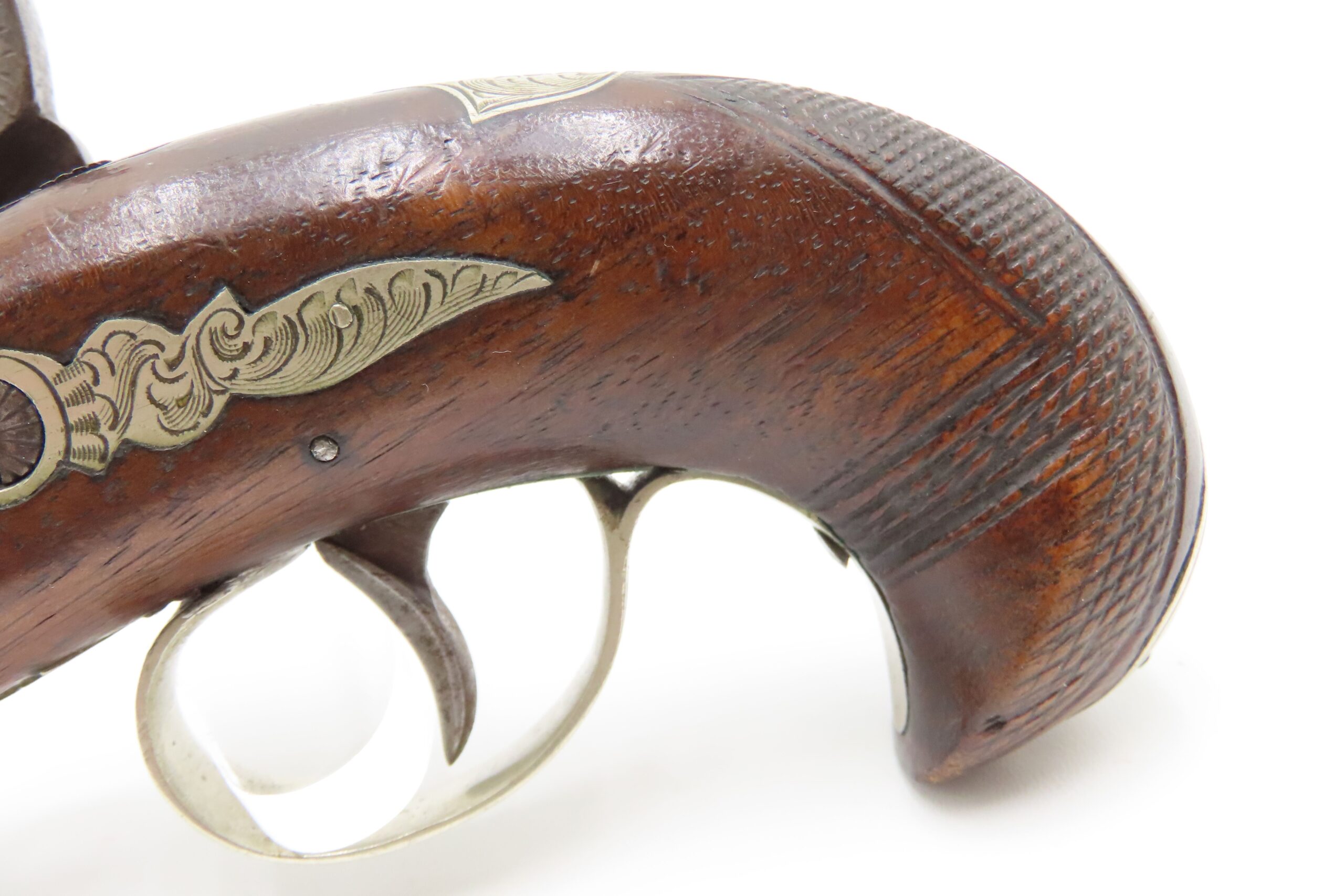 ENGRAVED & SILVER Mounted Antique DERINGER Percussion Pistol KILLED ...