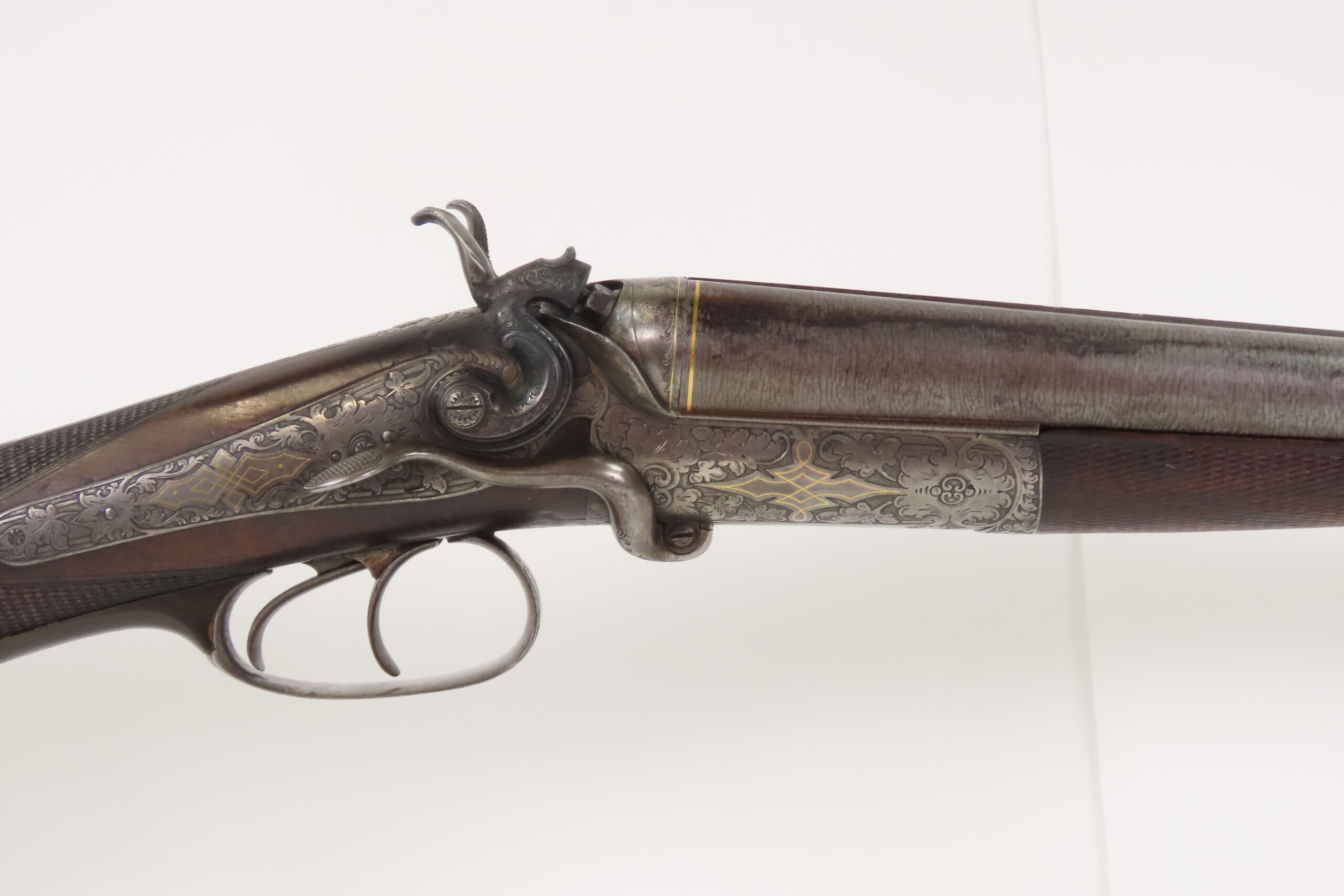 ENGRAVED & GOLD INLAID Antique German MORITZ Double Barrel SxS Shotgun ...