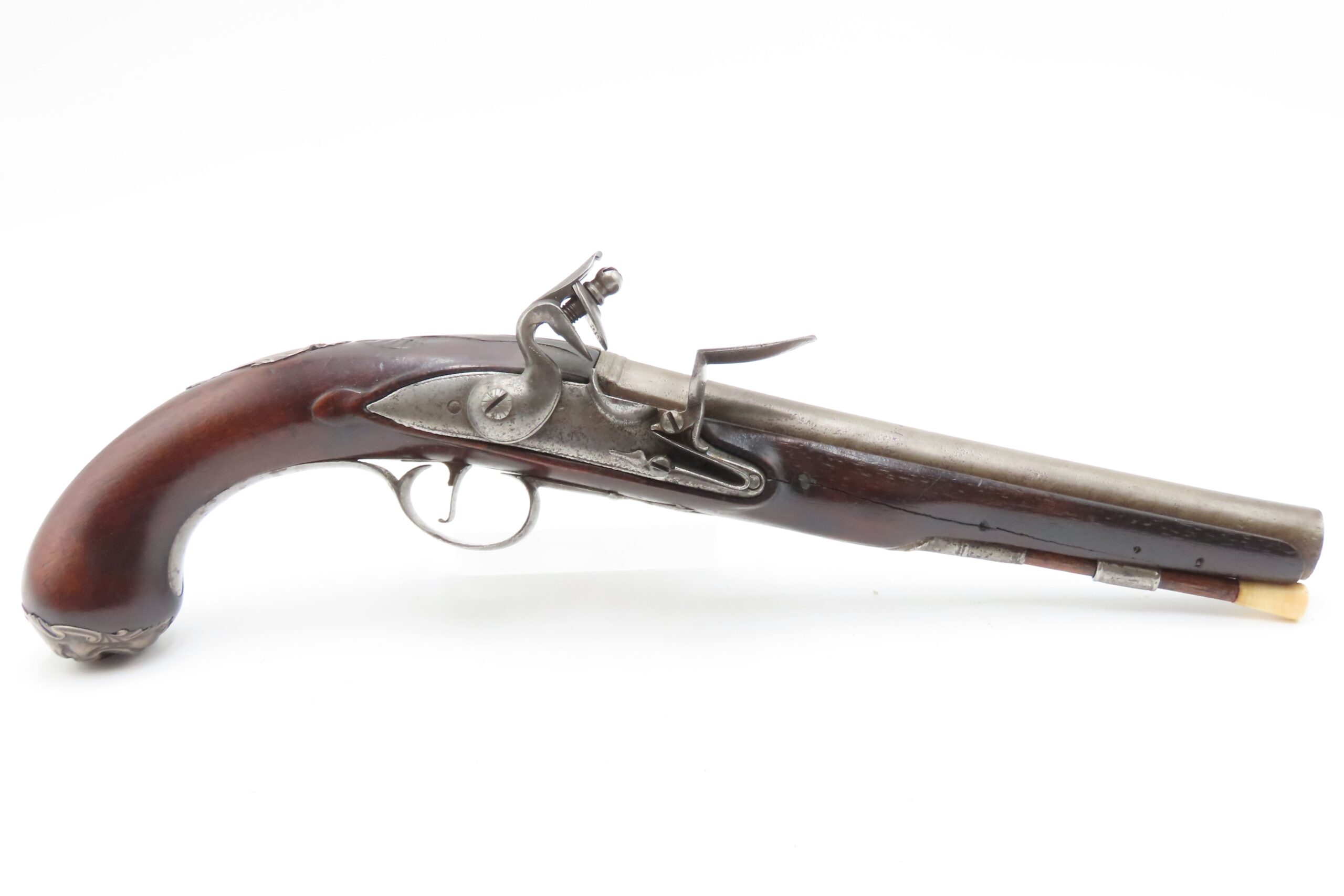 Mid-1700s SILVER MOUNTED Antique I. SMITH British FLINTLOCK Coat Pistol ...