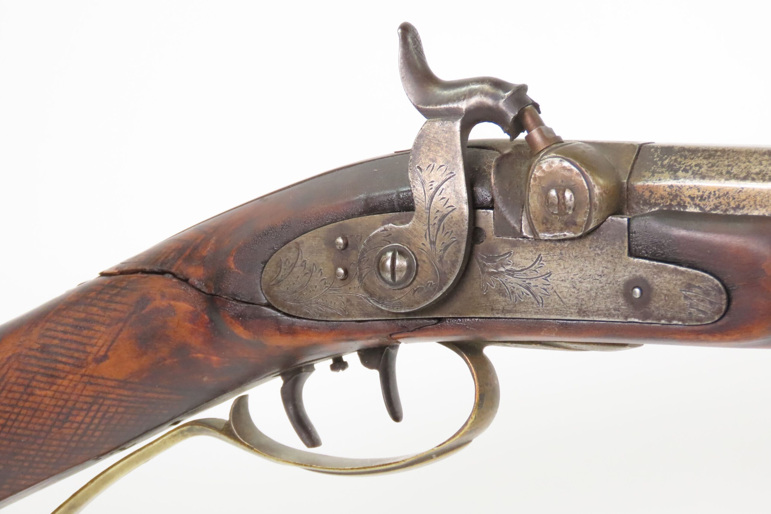 BRASS INLAY Antique AMERICAN Half Stock Percussion HOMESTEAD/HUNTING ...